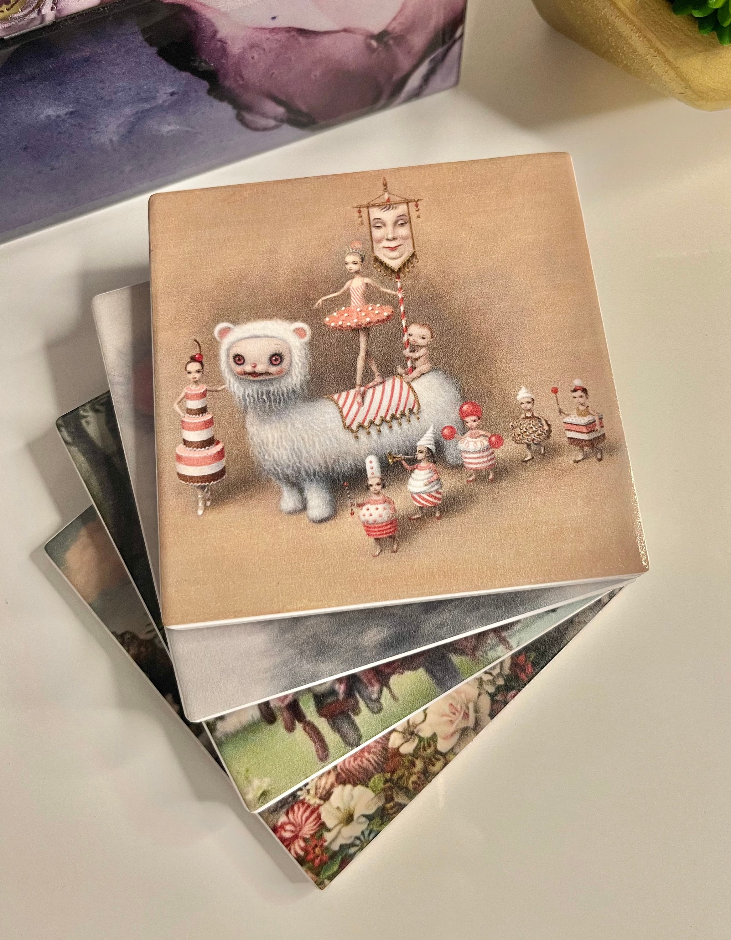 Set of 4 Mark Ryden Fine Art Ceramic Tile Coasters, Pop Art Coasters ...