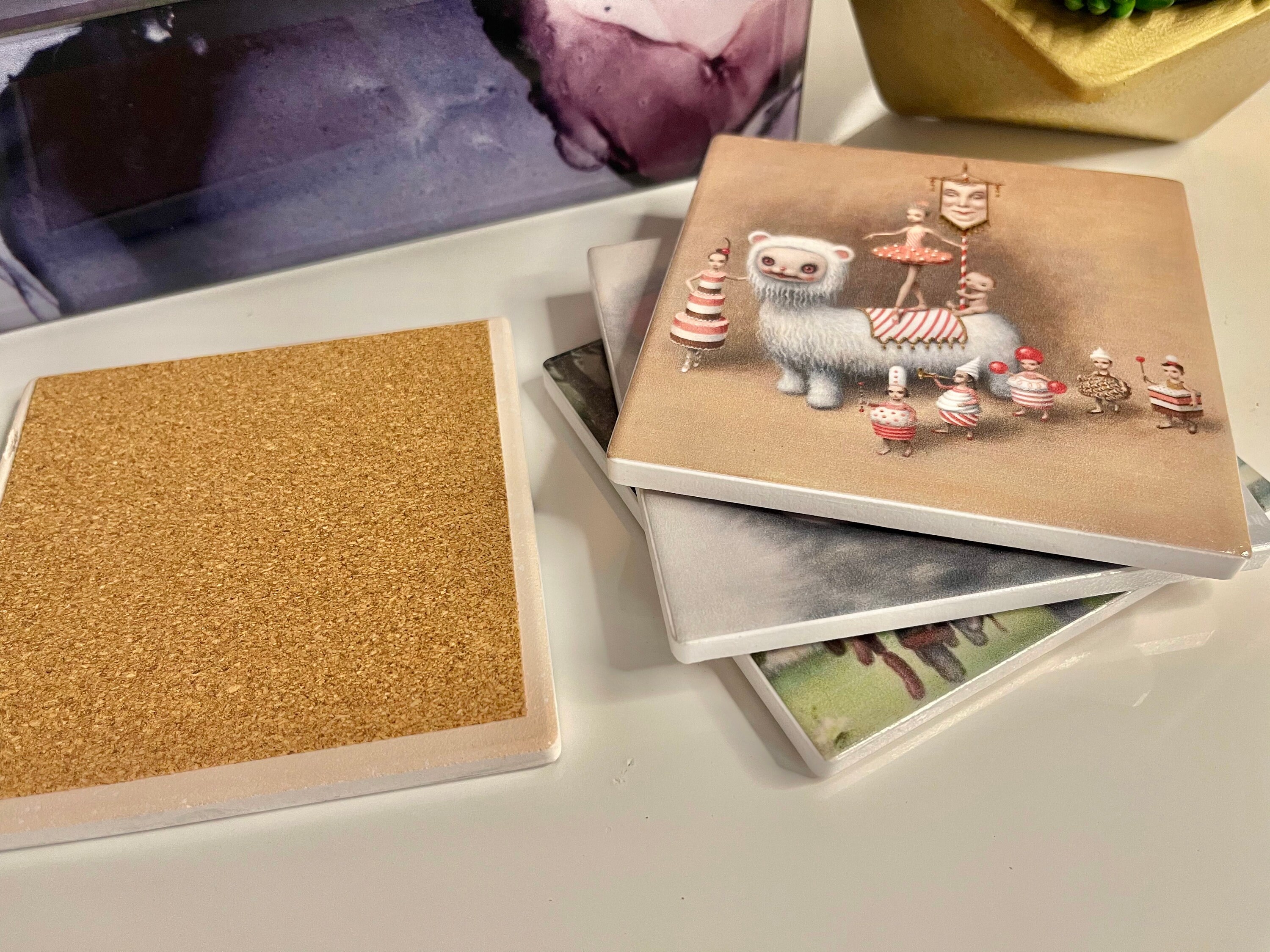 Set of 4 Mark Ryden Fine Art Ceramic Tile Coasters, Pop Art Coasters ...