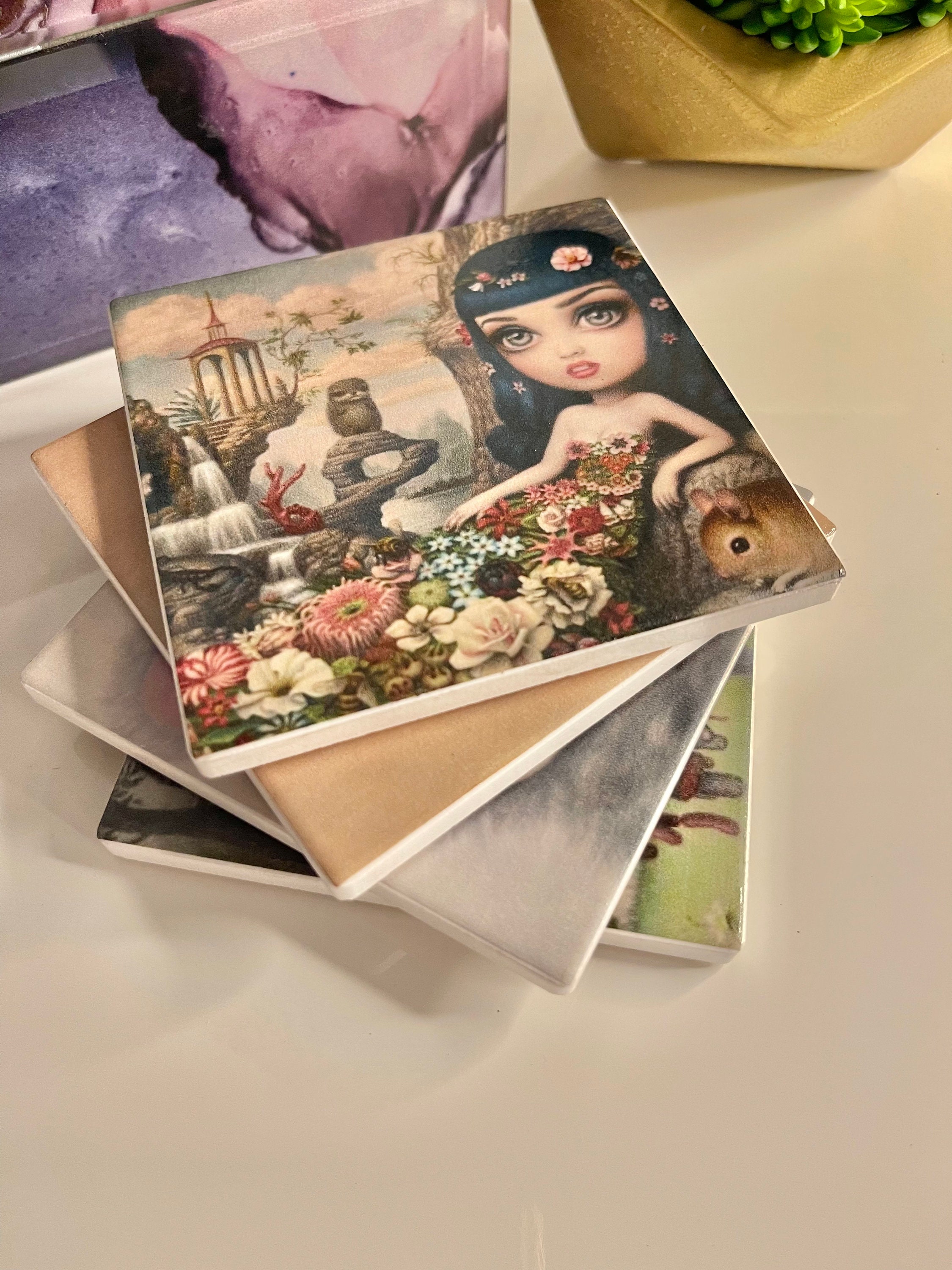 Set of 4 Mark Ryden Fine Art Ceramic Tile Coasters, Pop Art Coasters ...