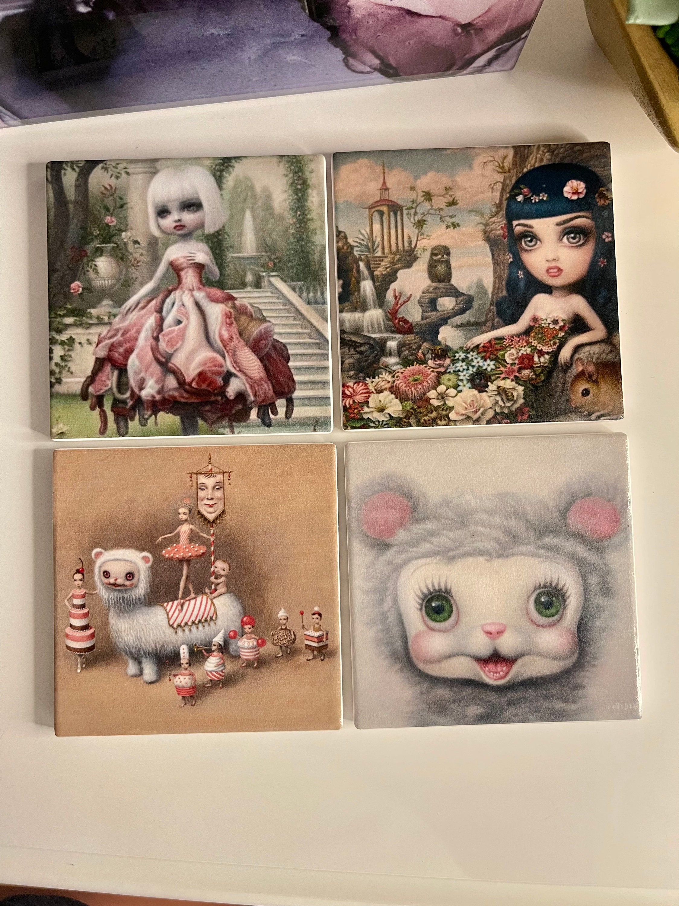 Set of 4 Mark Ryden Fine Art Ceramic Tile Coasters, Pop Art Coasters ...