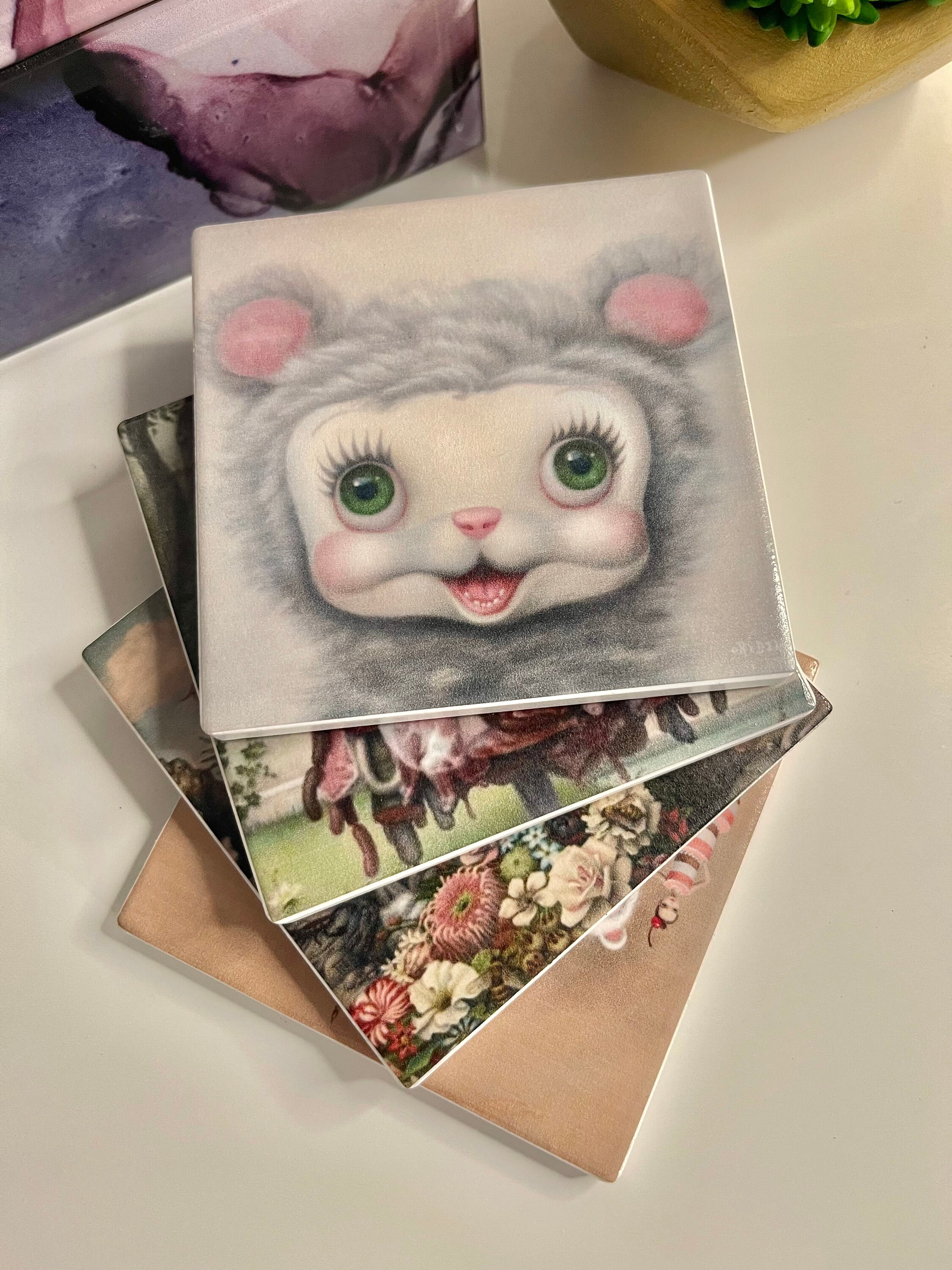 Set of 4 Mark Ryden Fine Art Ceramic Tile Coasters, Pop Art Coasters ...