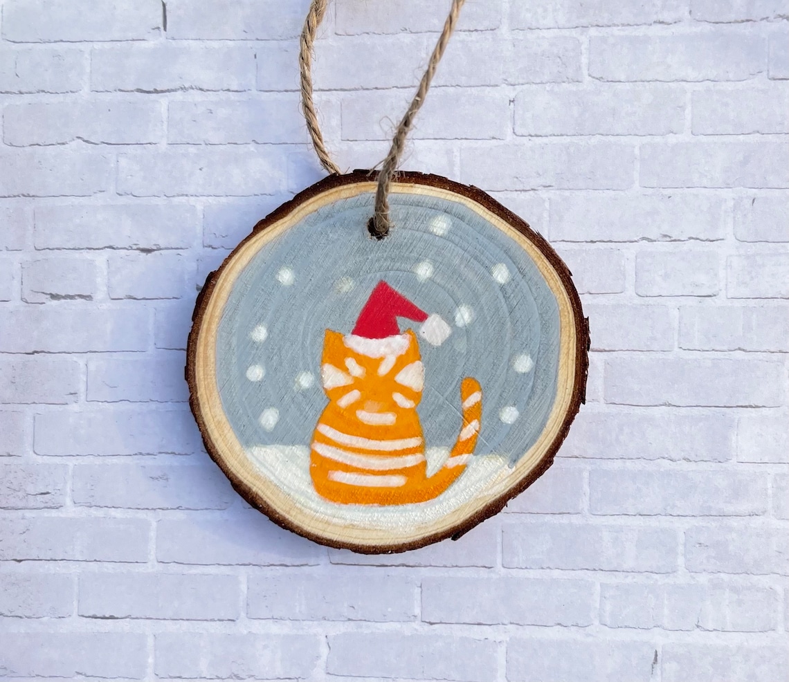 Cat Christmas Ornament, Santa Cat Christmas Ornament, Orange Cat ...