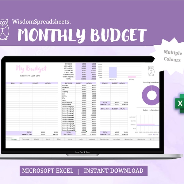 Monthly Budget Spreadsheet Excel Dashboard Etsy