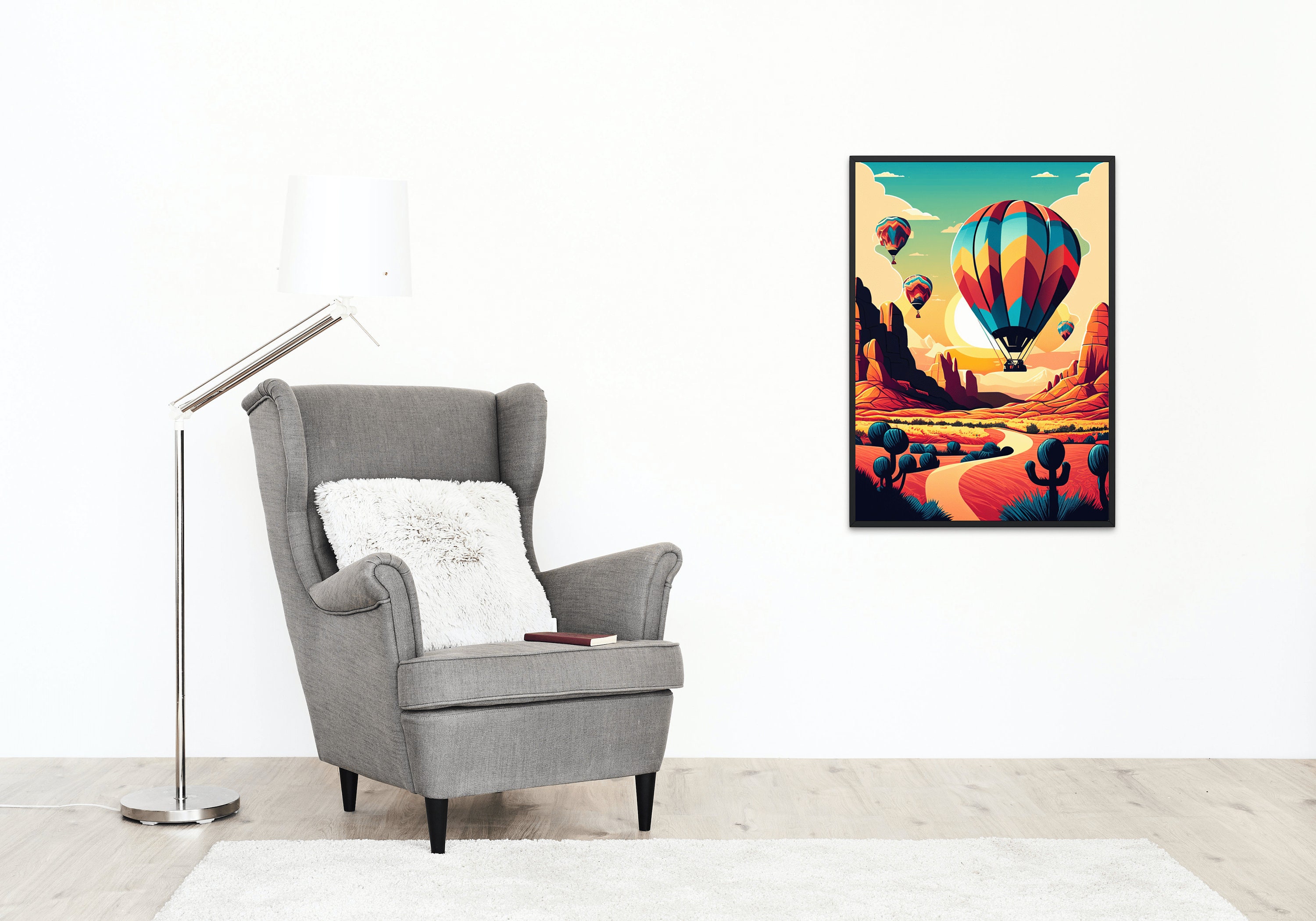 Pop Art Style Hot Air Balloon Poster Desert Adventure Wall Art ...