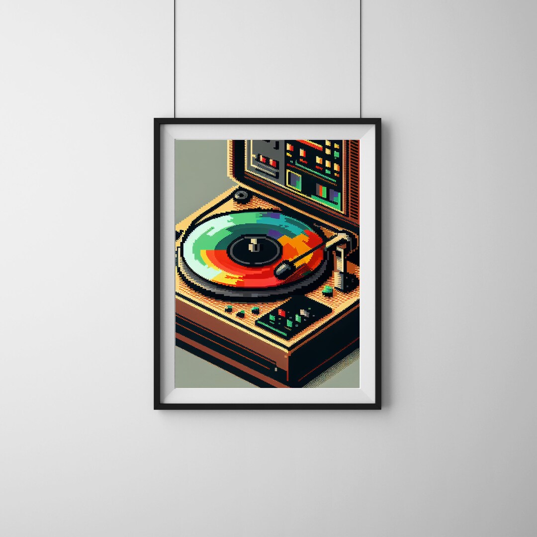 Vintage Style Record Collector's Dream: Pixelated Vinyl Record Player ...