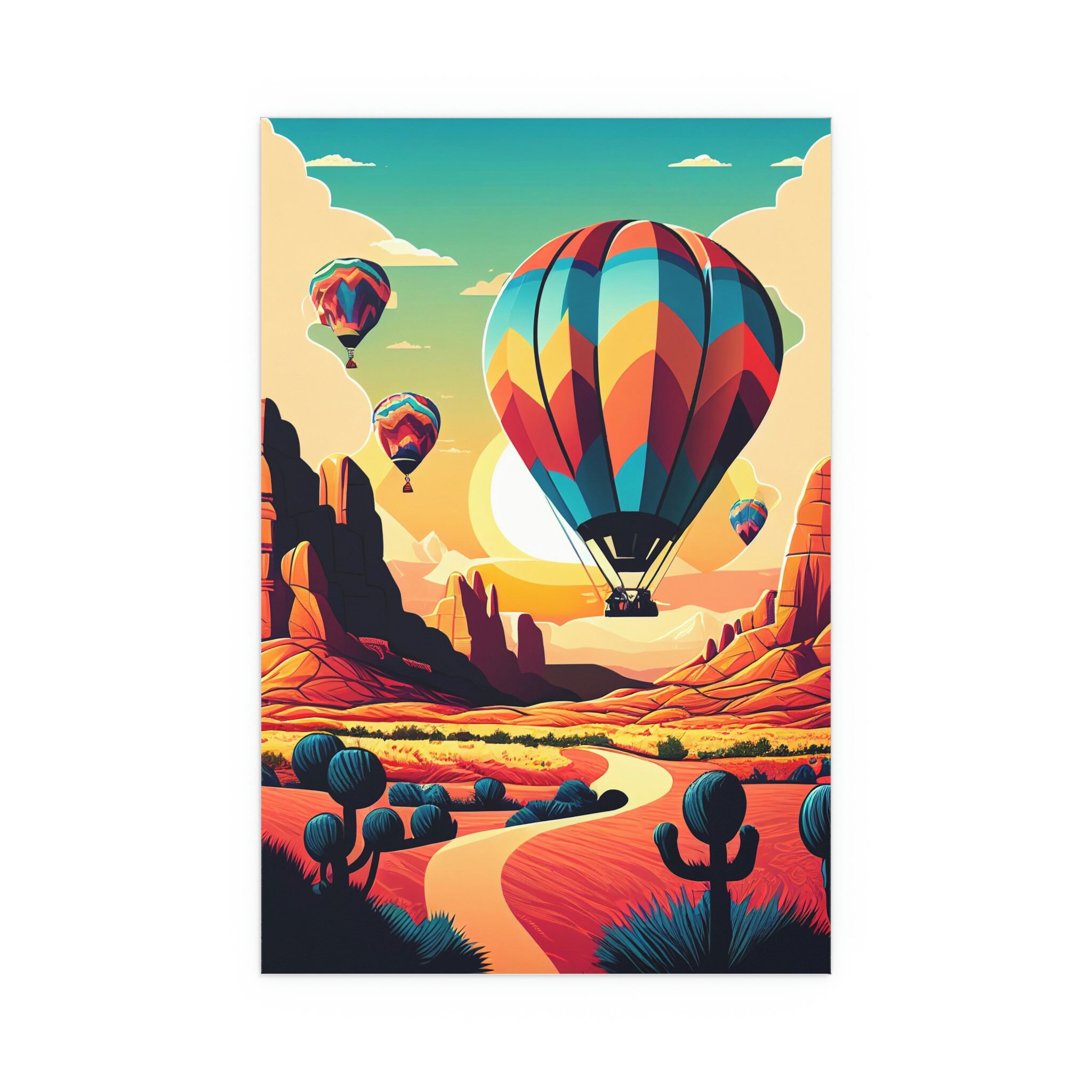 Pop Art Style Hot Air Balloon Poster Desert Adventure Wall Art ...