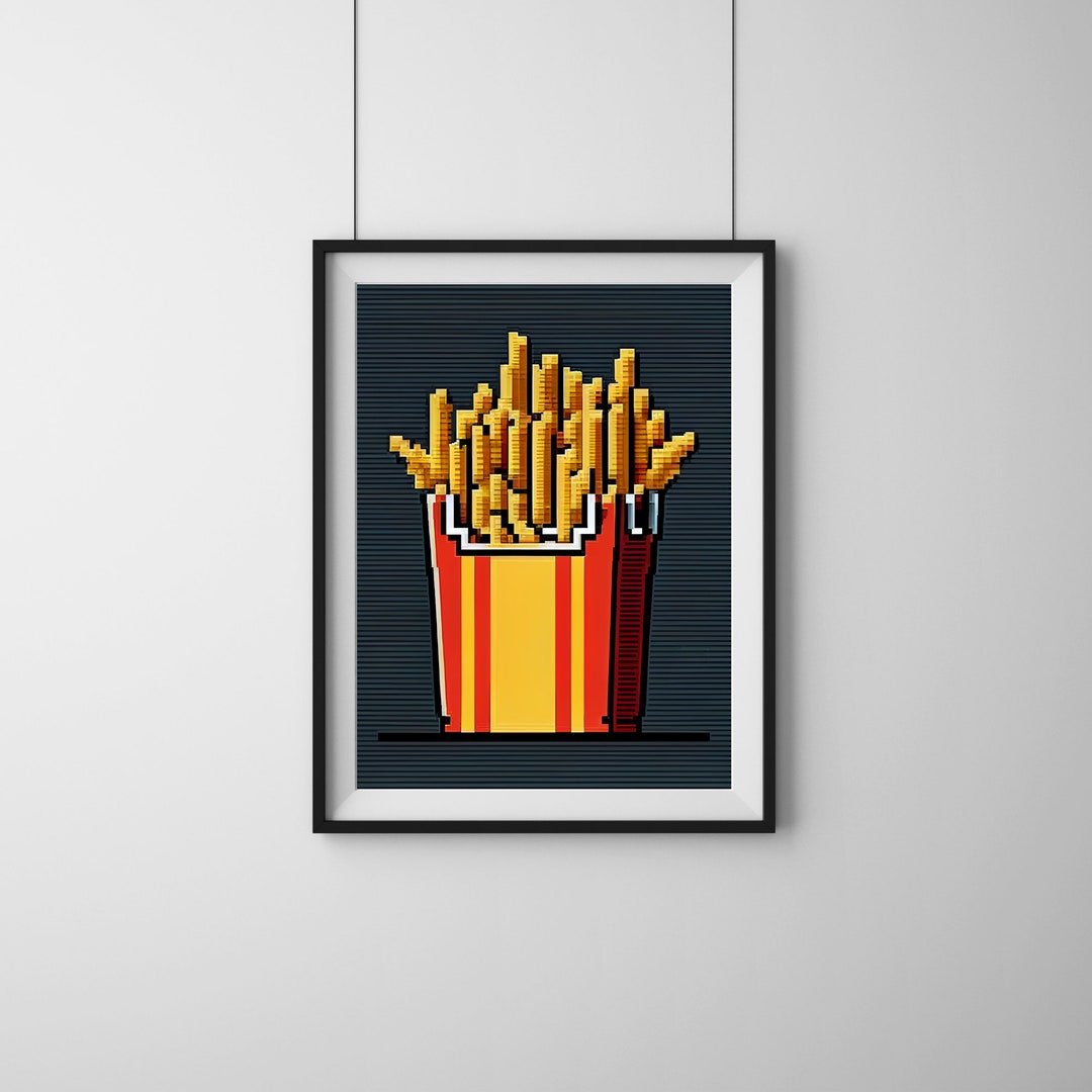 Pixelated Art Poster of a Box of Fries - Fun and Unique Wall Decor for ...