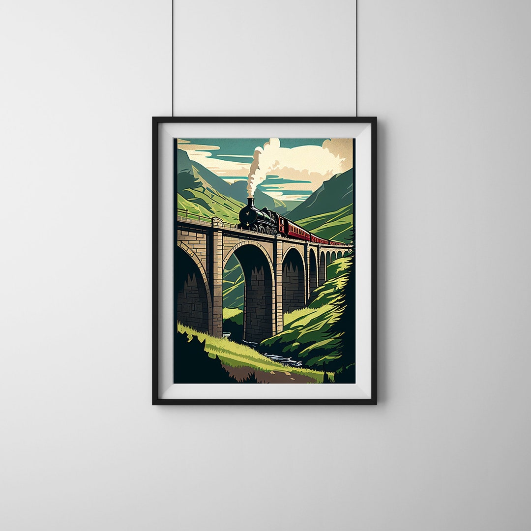 Glenfinnan Viaduct Poster Cartoon Style Artwork for Home Décor Multiple ...