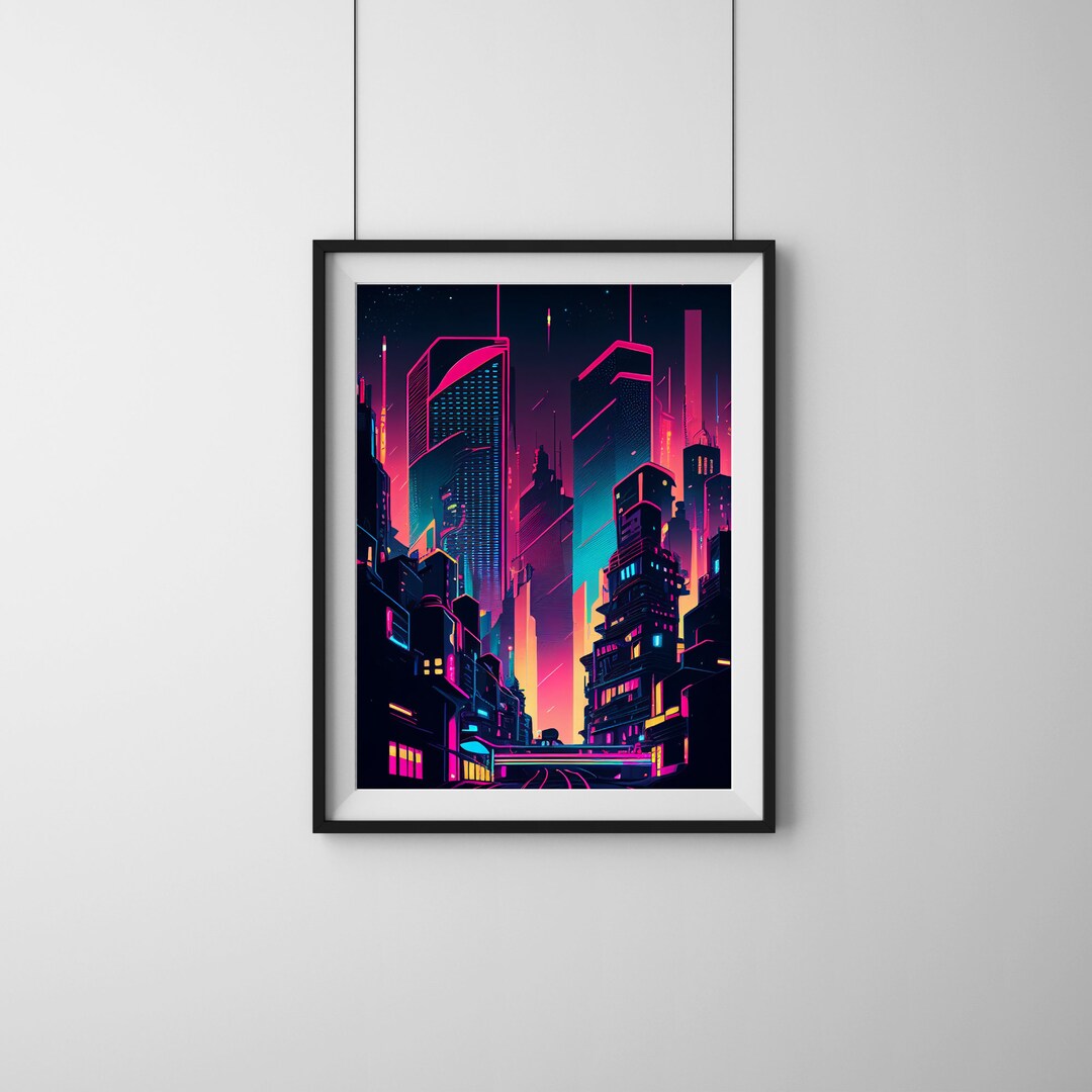Retro-futuristic Cityscape Art Poster | Intricate Details and Vibrant ...