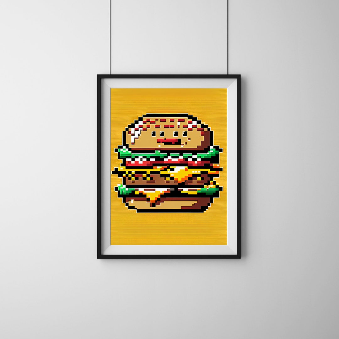 Pixelated Burger Art Poster - Unique Kitchen Décor - Print in 2 Sizes ...
