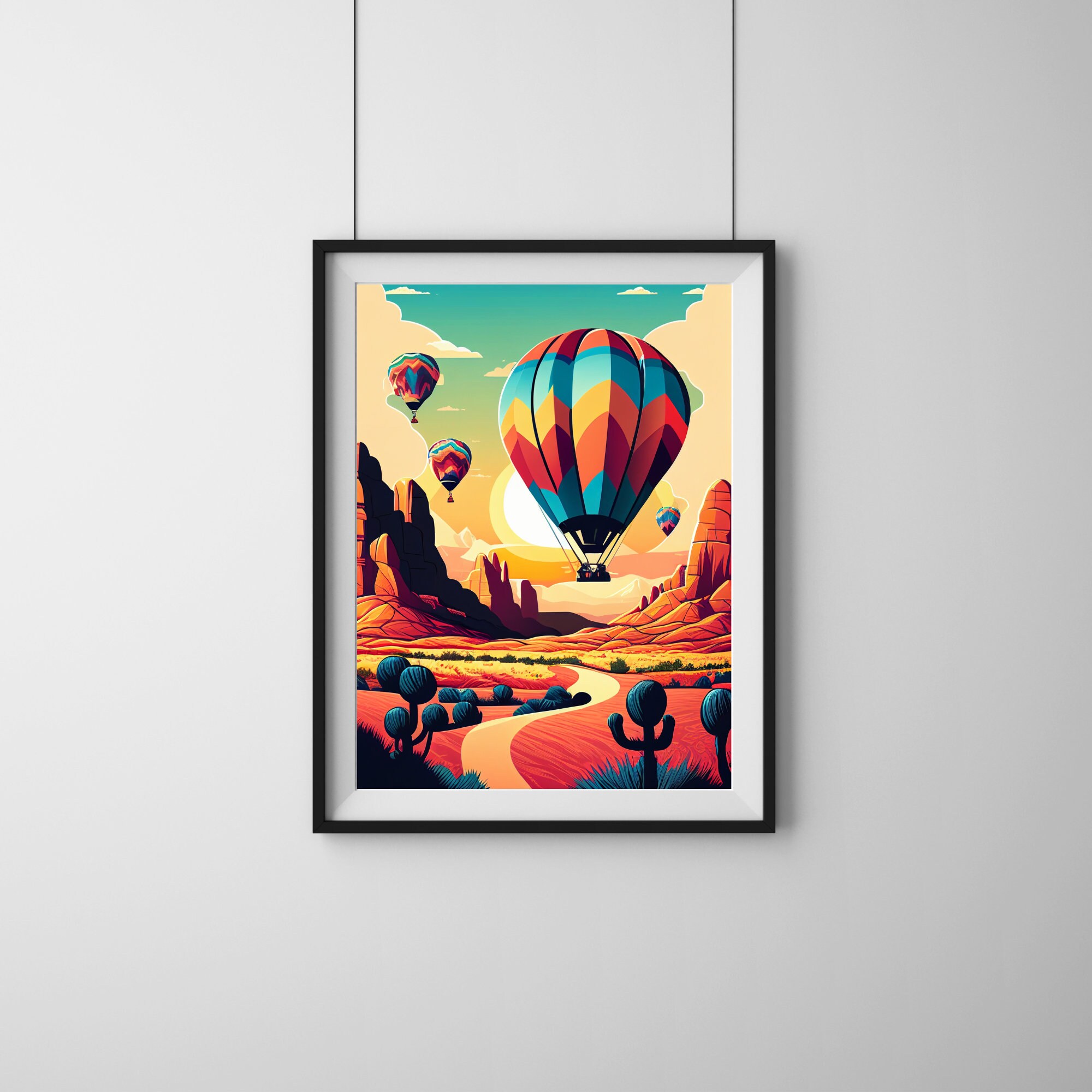 Pop Art Style Hot Air Balloon Poster Desert Adventure Wall Art ...