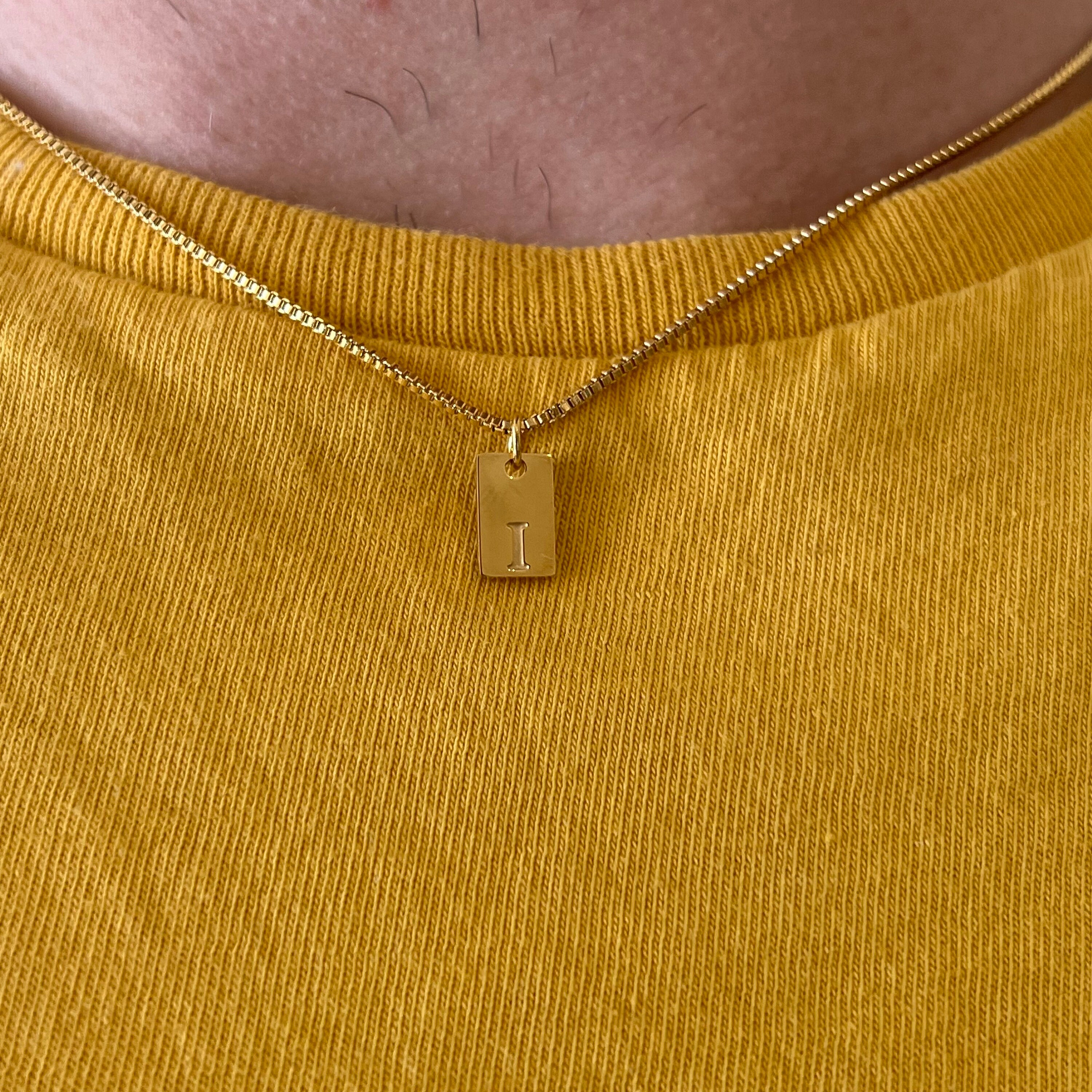 Mens Silver Initial Chain Mens Necklace Rectangle Initial Letter Charm ...