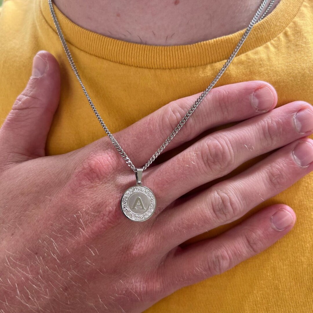 Silver Initial Letter Pendant Necklace silver Initial With - Etsy