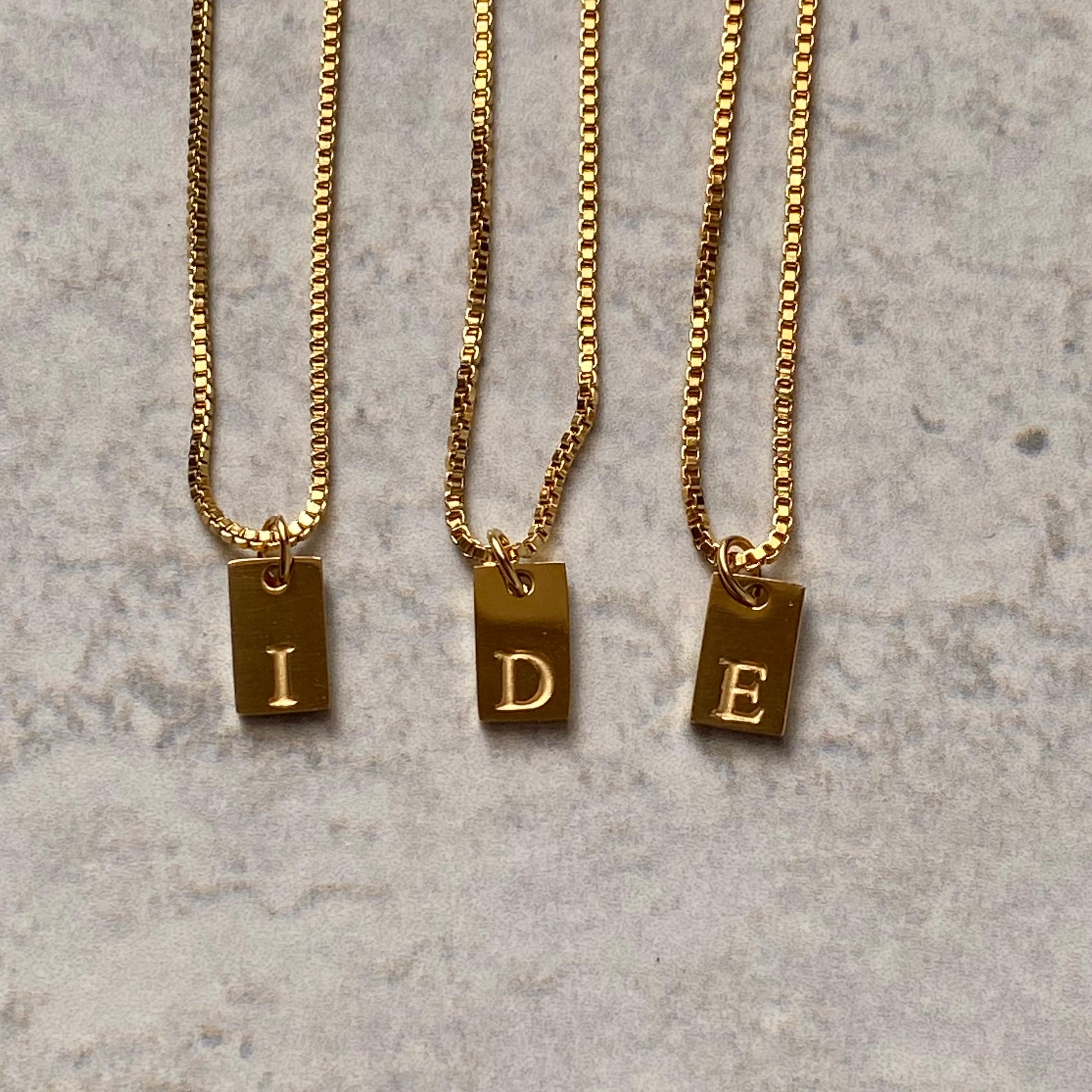 Mens Silver Initial Chain Mens Necklace Rectangle Initial Letter Charm ...