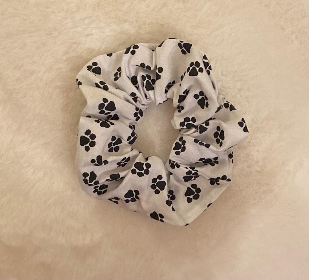 Handmade White and Black Paw Print Scrunchie for Dog Lovers Hair Care ...