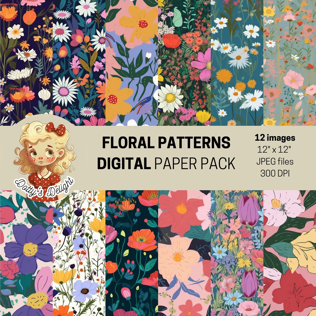 Digital Paper Pack 12 Seamless Floral Patterns - Etsy
