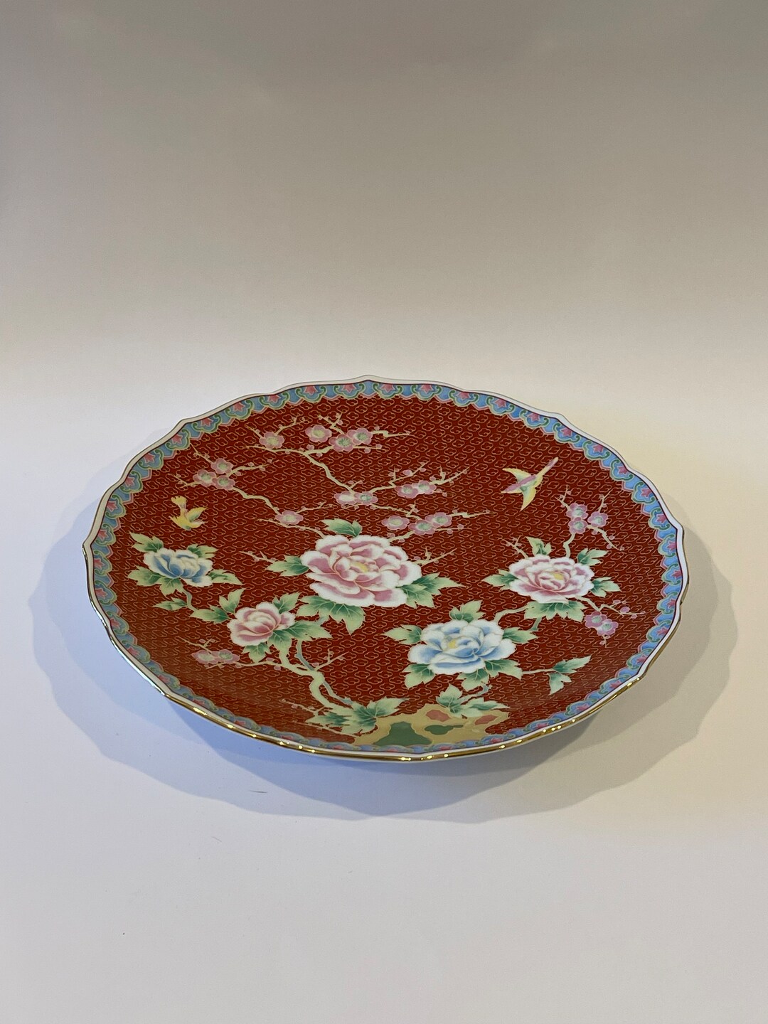 Large Kozan Gama (kiln) Scalloped Edge 12" Plate, OMC Japan, Rust With ...