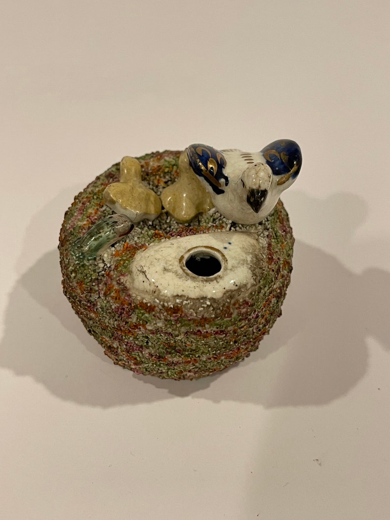 Staffordshire Quill Pen Holder Inkwell Dove Hatchlings Nest and Snake ...