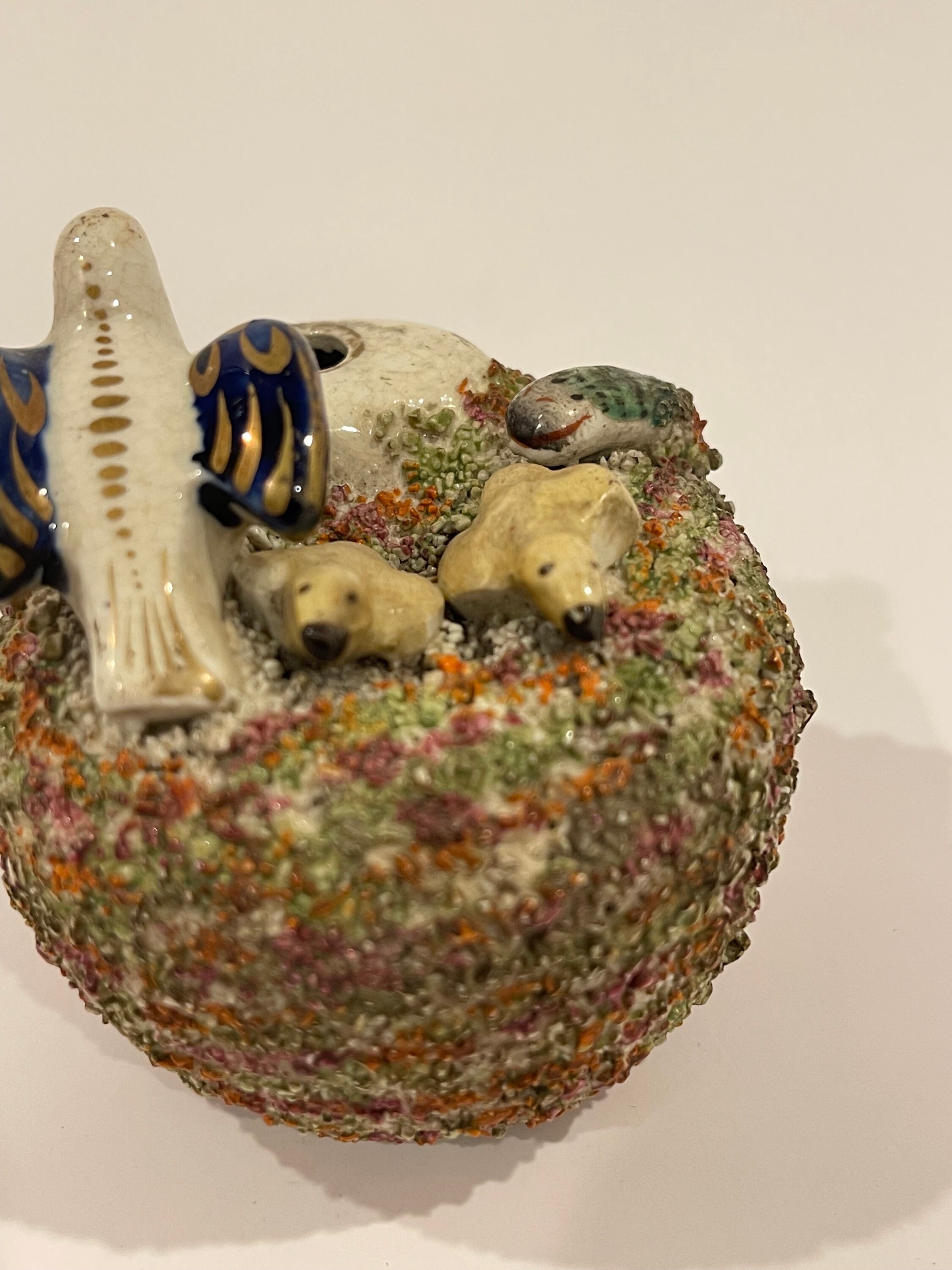 Staffordshire Quill Pen Holder Inkwell Dove Hatchlings Nest and Snake ...