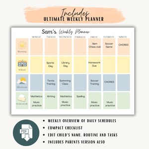 Editable Kids Chore Chart Bundle: Daily & Weekly Routine (printable PDF ...