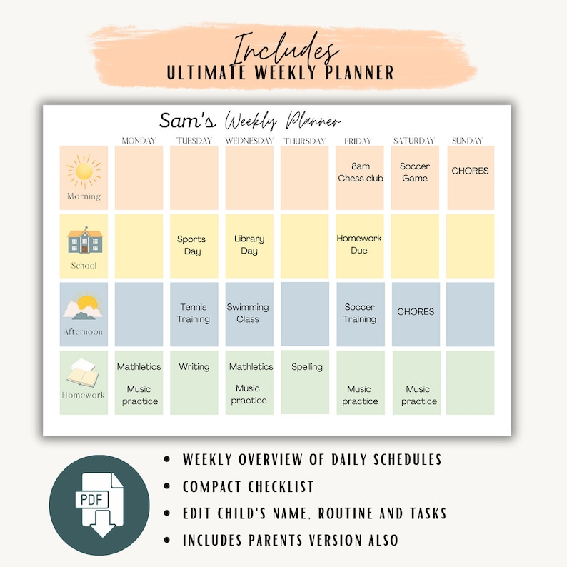 Editable Ultimate Chore Chart, Routine Kids Checklist, Daily, Weekly ...
