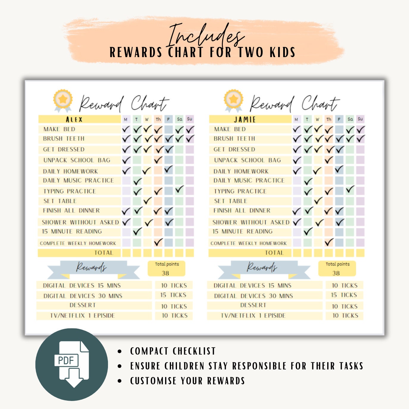 Editable Ultimate Chore Chart, Routine Kids Checklist, Daily, Weekly ...