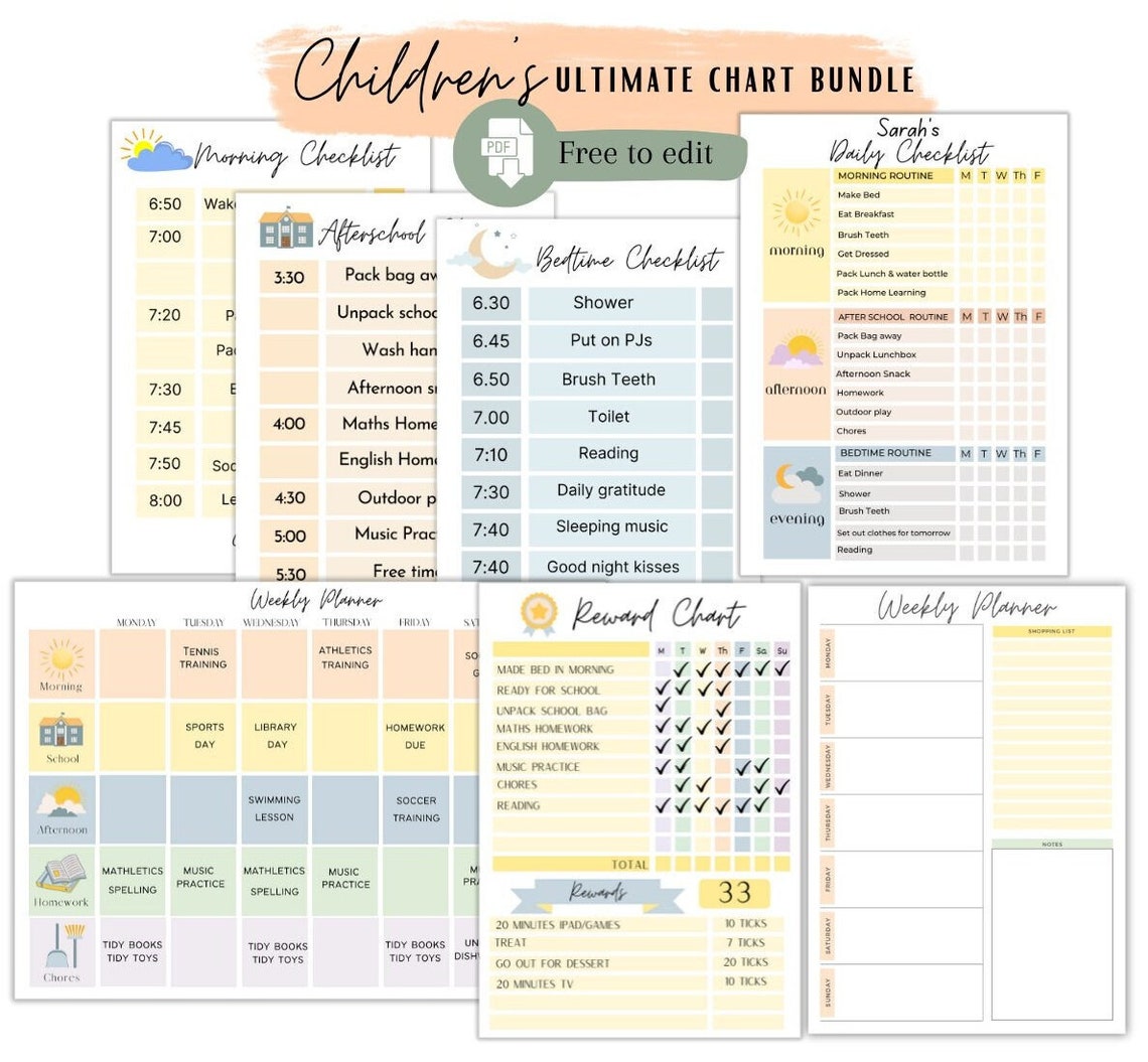 Editable Ultimate Chore Chart, Routine Kids Checklist, Daily, Weekly ...