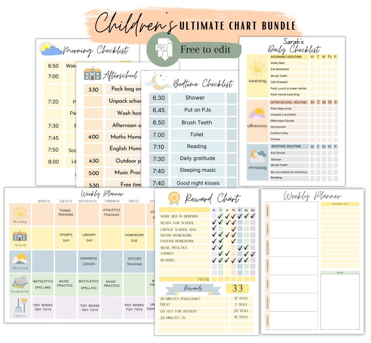 Editable Ultimate Chore Chart, Routine Kids Checklist, Daily, Weekly ...