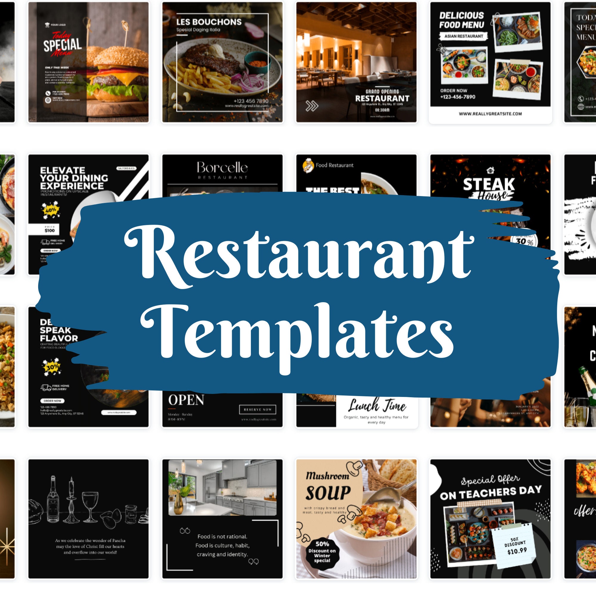Restaurant Social Media Templates – Editable Canva Designs for ...