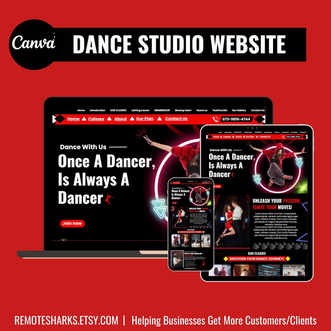 Dance Studio Website Template, Dance Studio Website Design, CANVA ...