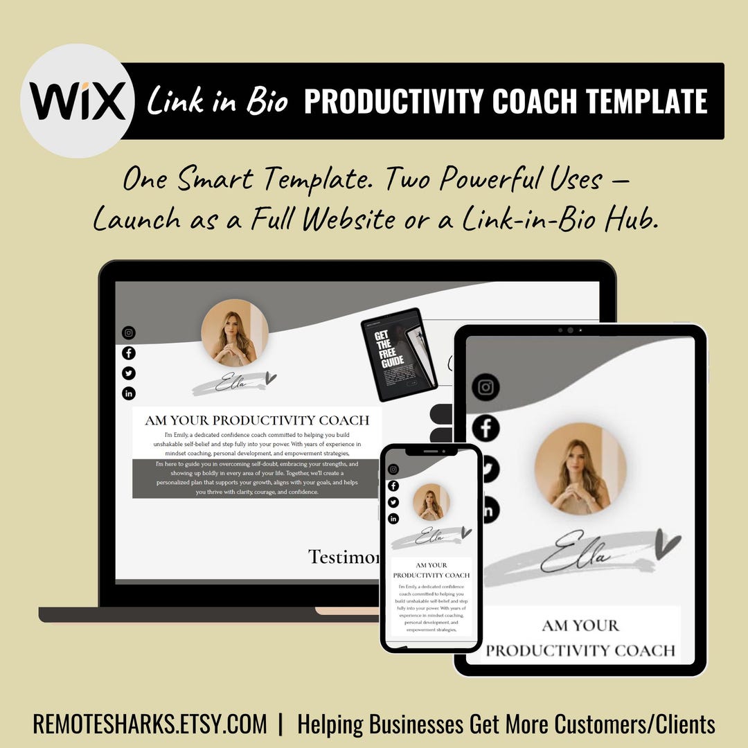Productivity Coach Link in Bio Template, WIX Mini Website Design ...