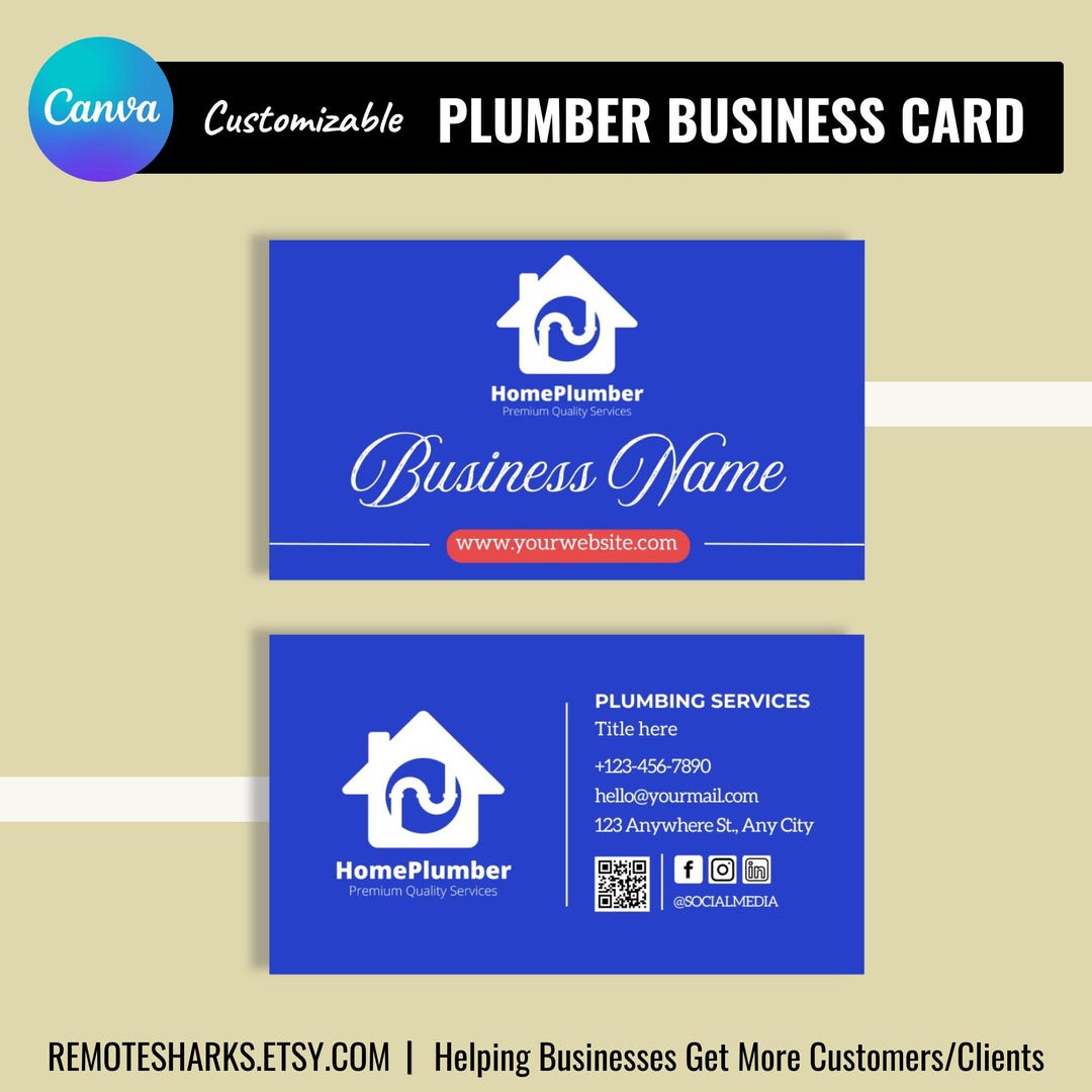 Plumber Business Card Canva Template, DIY Business Card, Editable ...