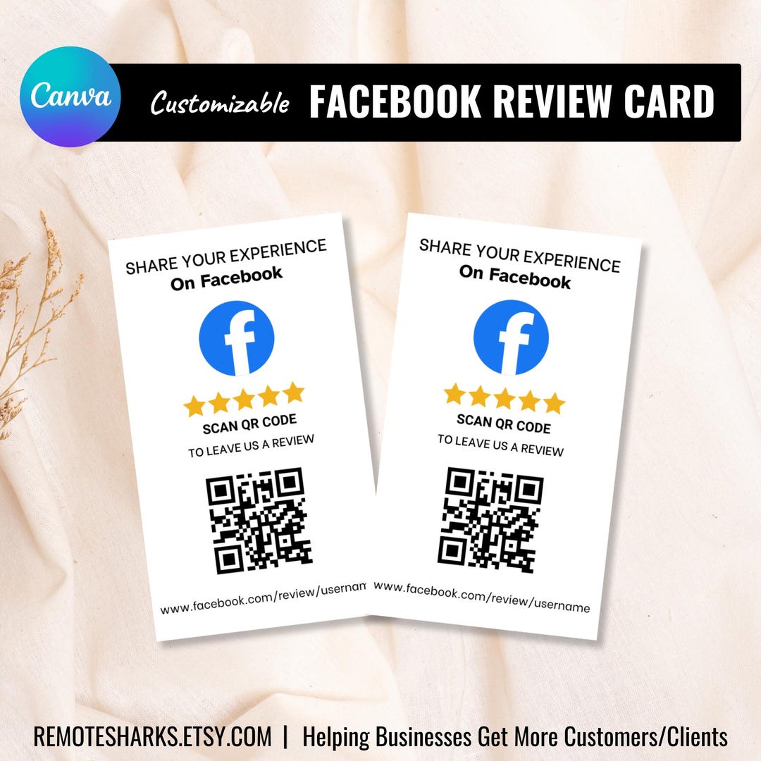 Facebook Review Card – Editable QR Code Feedback & Rating Sign (canva ...