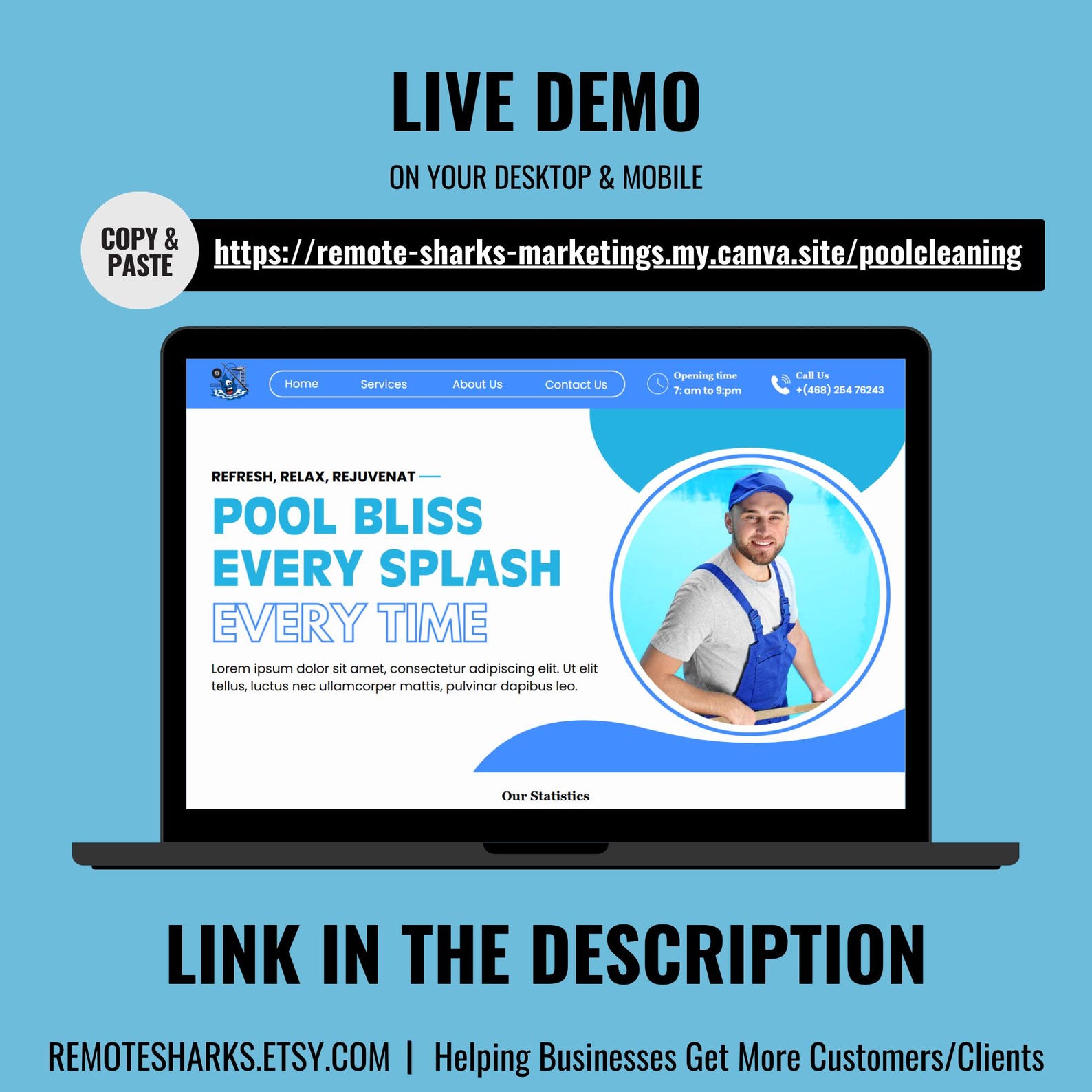 Pool Cleaning Website Template for Canva – Easy-to-edit Design, Publish ...