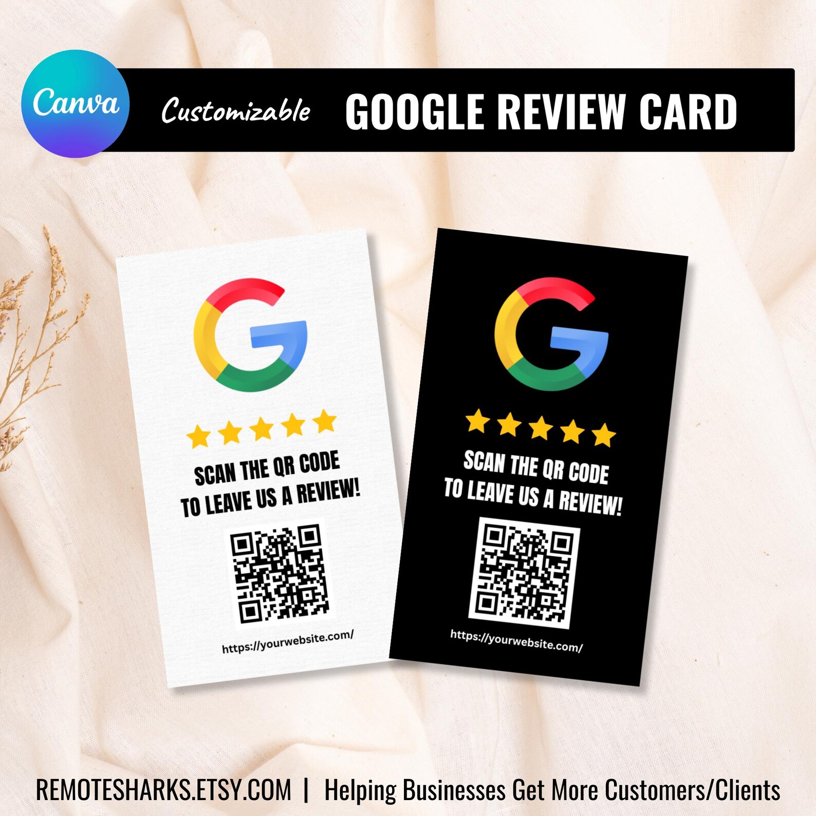 Google Review Card – Editable QR Code Feedback & Rating Sign (canva ...