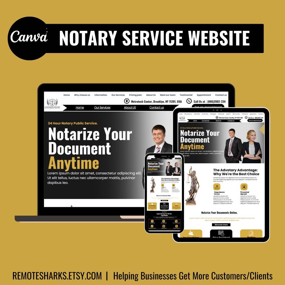Notary Website Template, Notary Website Design, Notary Sales Page ...