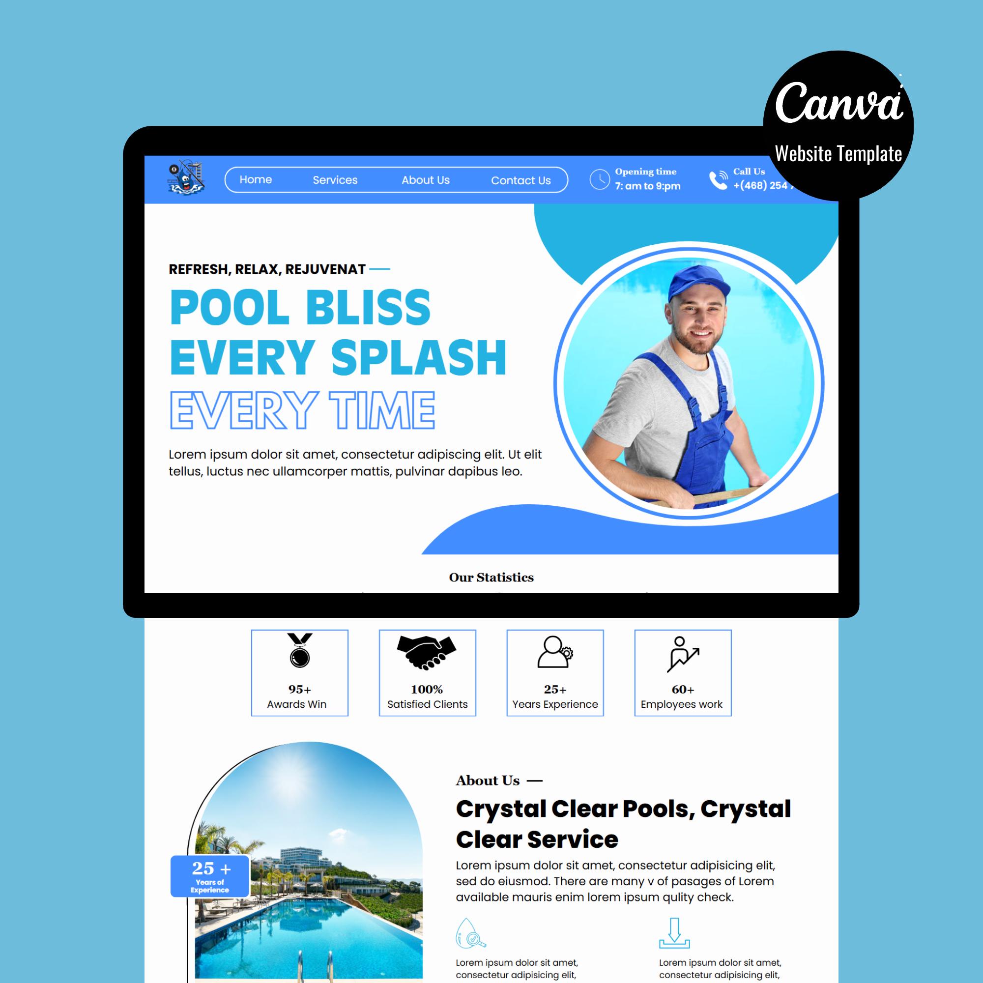 Pool Cleaning Website Template for Canva – Easy-to-edit Design, Publish ...