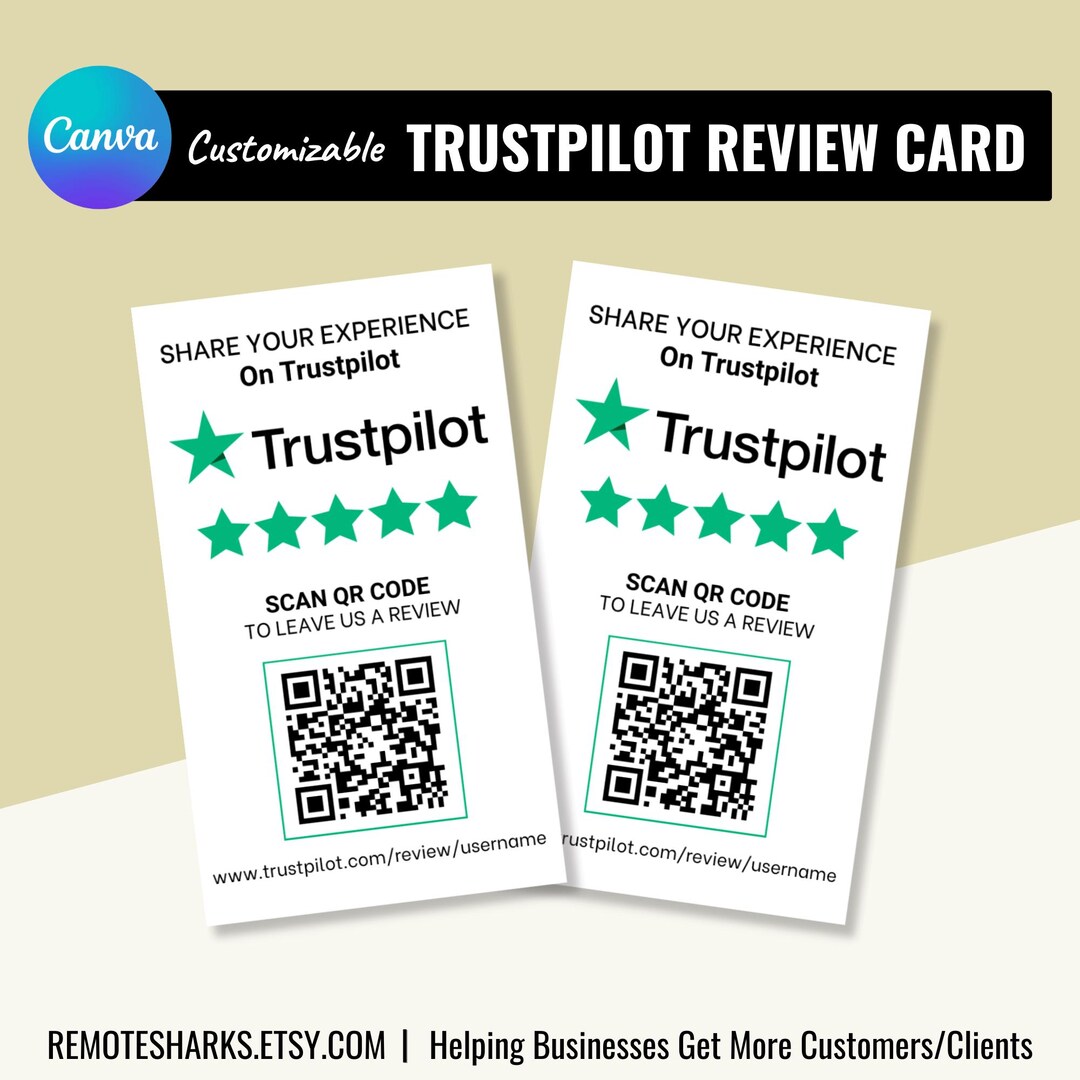 Trustpilot Review Card – Editable QR Code Feedback & Rating Sign (canva ...