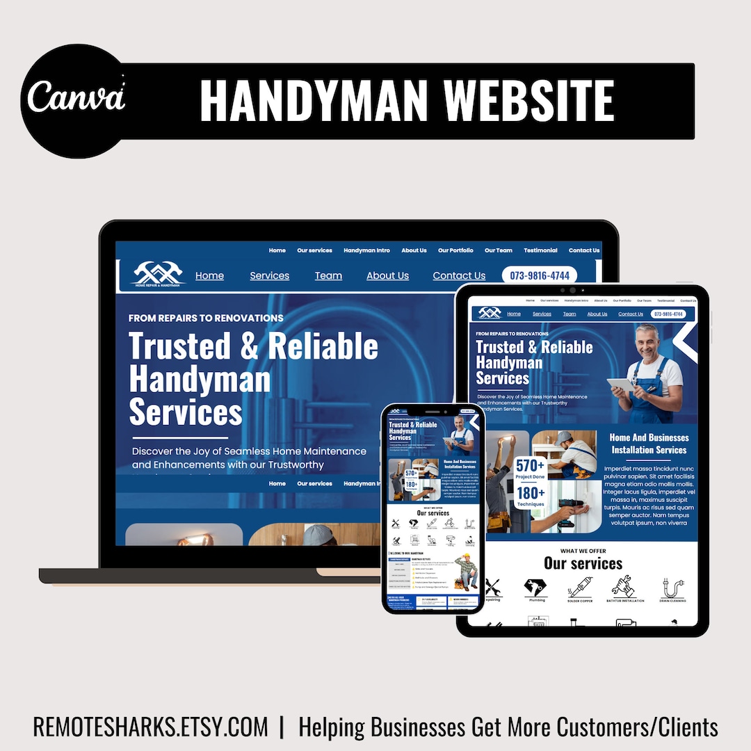 Handyman CANVA Website Template, Handyman Sales Page, CANVA Website ...