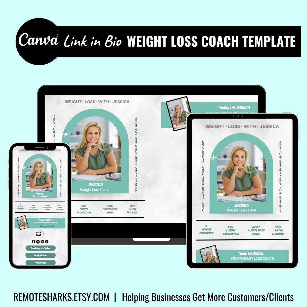 Weight Loss Coach Link in Bio Template, Canva Mini Website Design ...