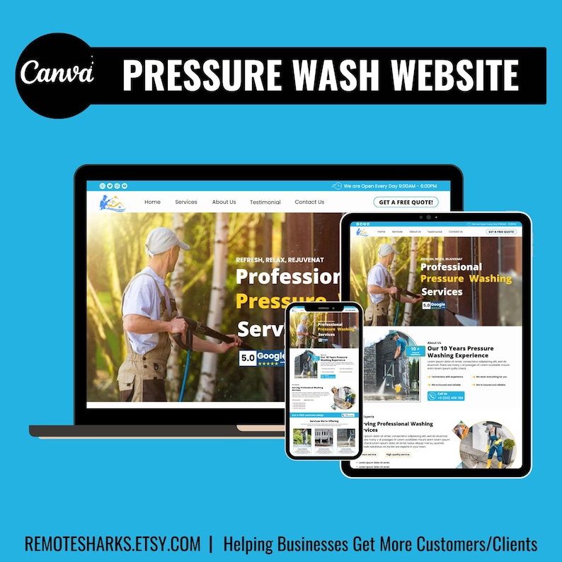 Pressure Wash Website Template, Power Wash Website Design, Pressure ...