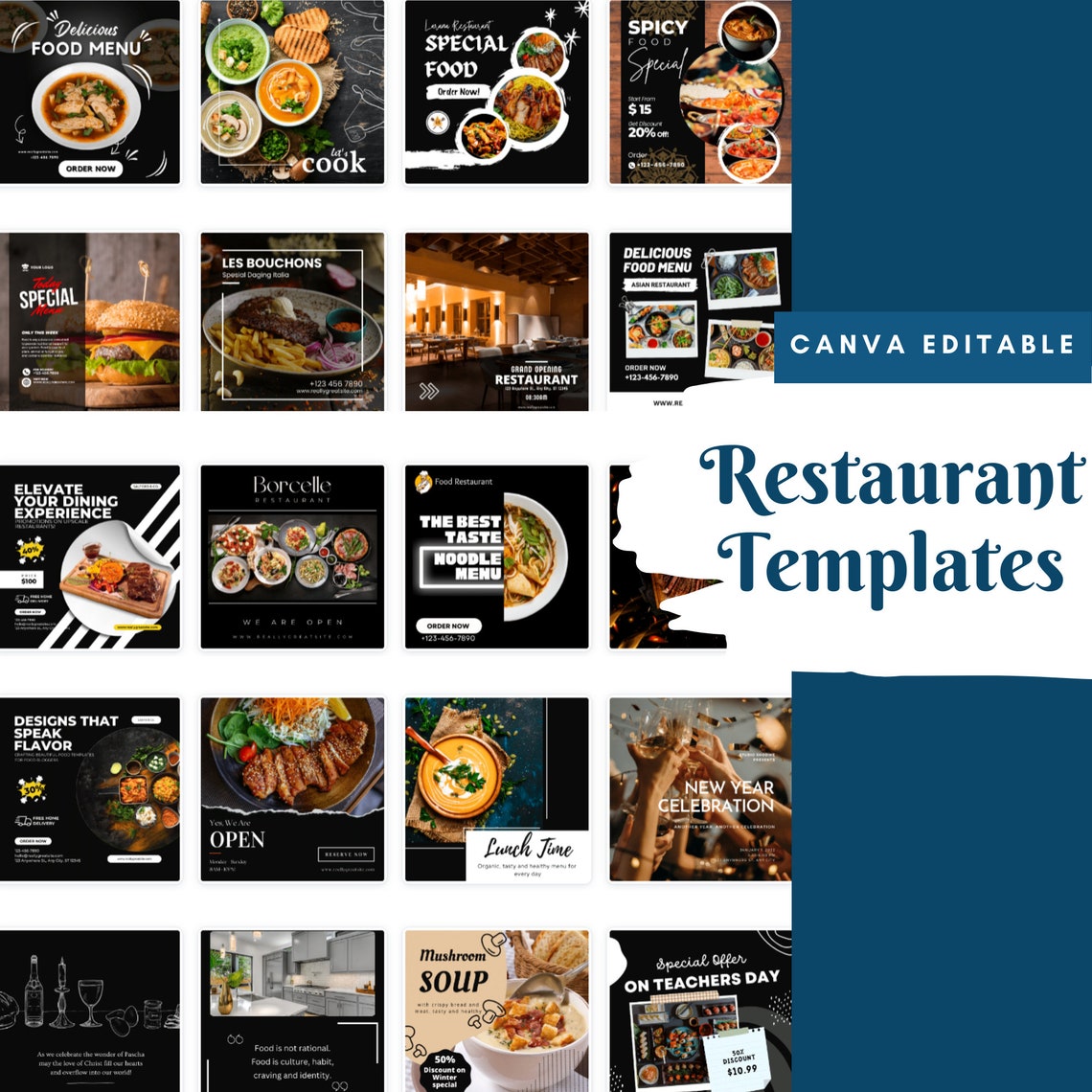 Restaurant Social Media Templates – Editable Canva Designs for ...