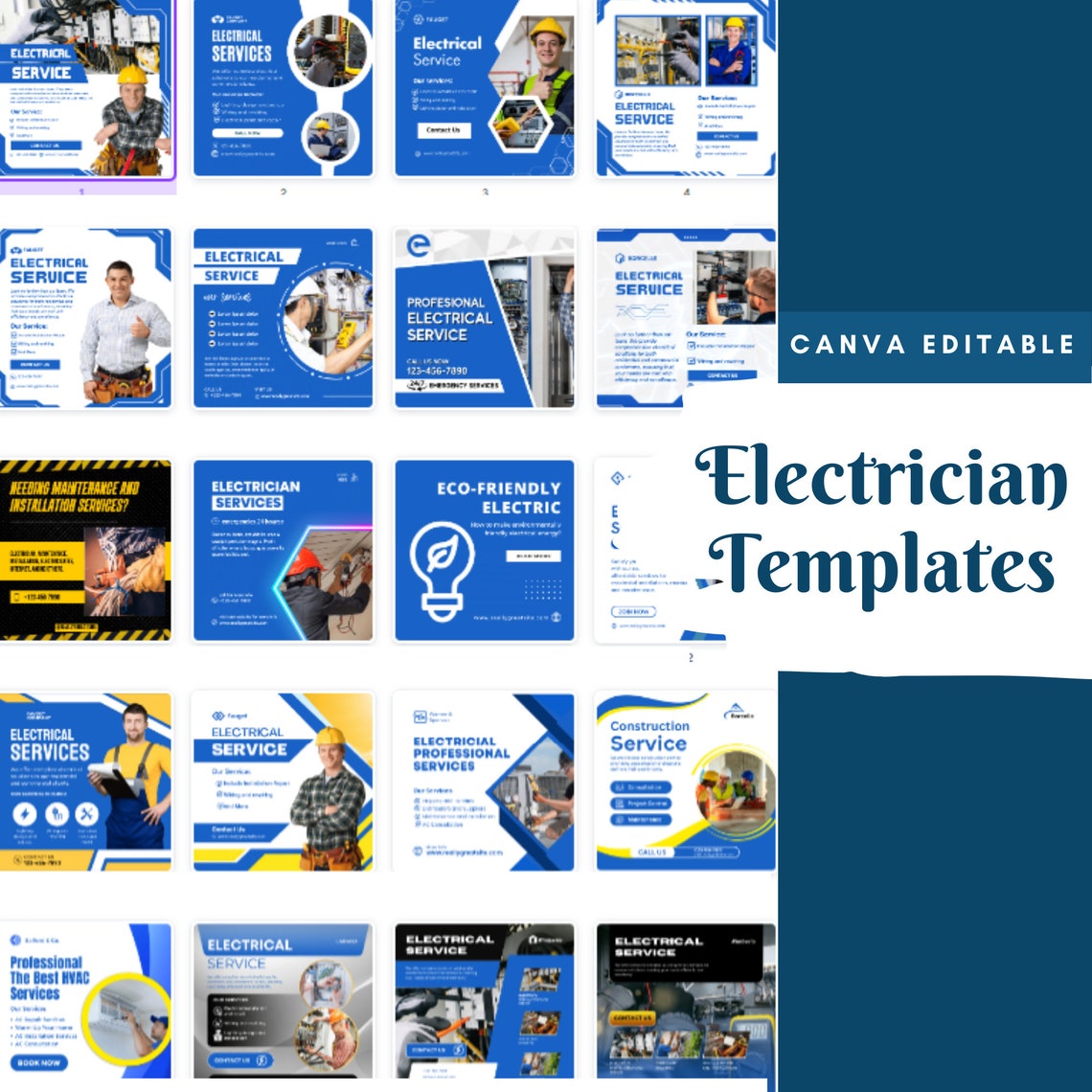 Electrician Social Media Templates – Editable Canva Designs for ...
