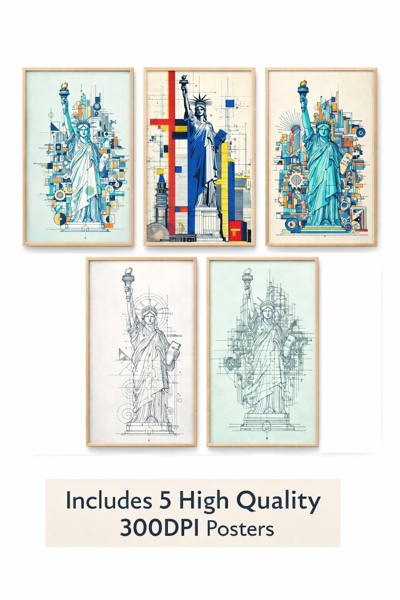 Statue of Liberty Blueprint Poster, Geometric Modern Wall Art (digital ...