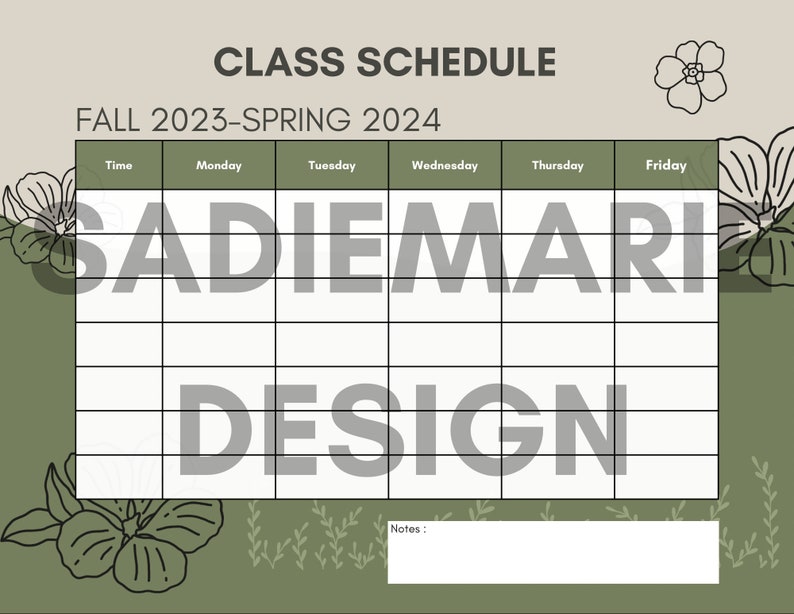 Digital Class Schedule Planner, Printable Schedule, Class Template ...