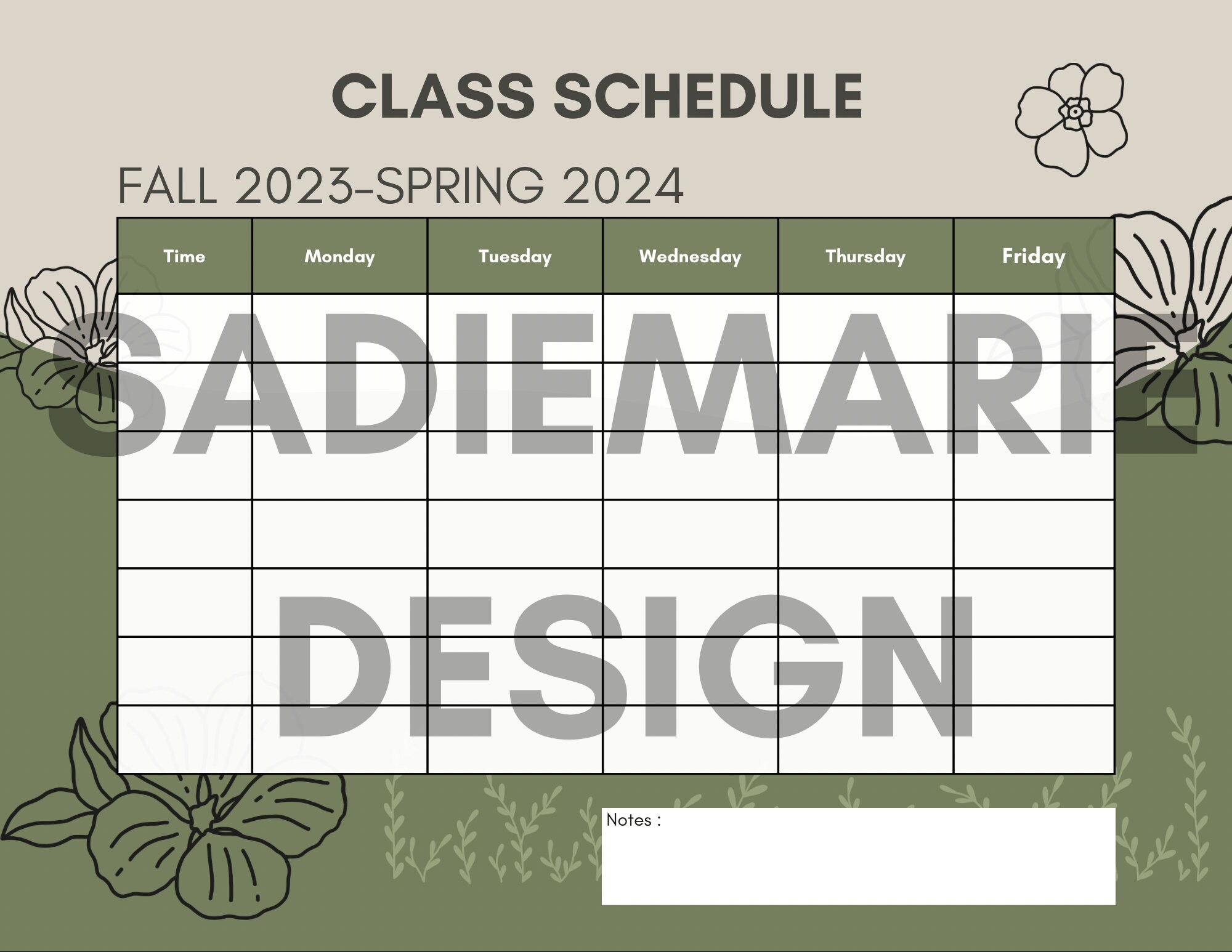 Digital Class Schedule Planner, Printable Schedule, Class Template ...