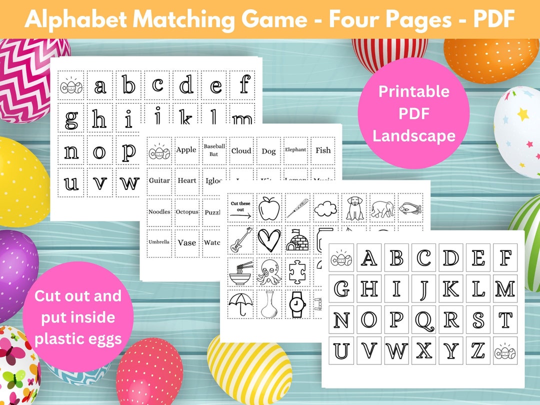Alphabet Matching Game Printable Download Easter Egg Game Landscape - Etsy