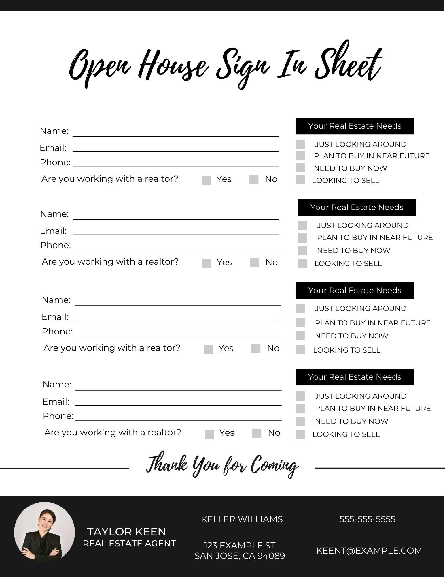 Customizable Open House Sign in Sheet | 2025 Open House Welcome Sign ...