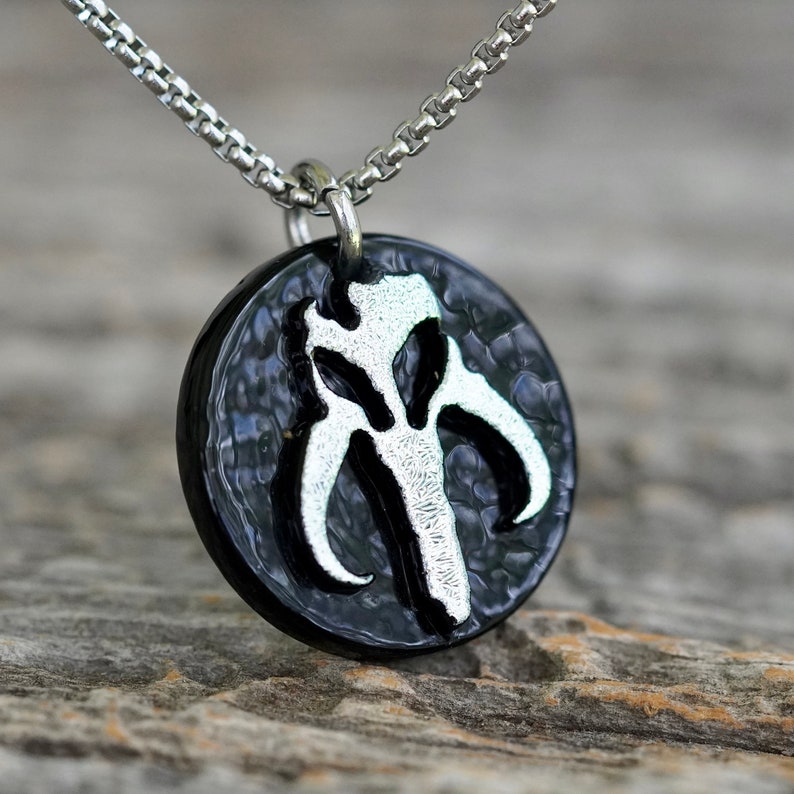 Star Wars Necklace Mandalorian Mythosaur Necklace, Fused Dichroic Glass ...