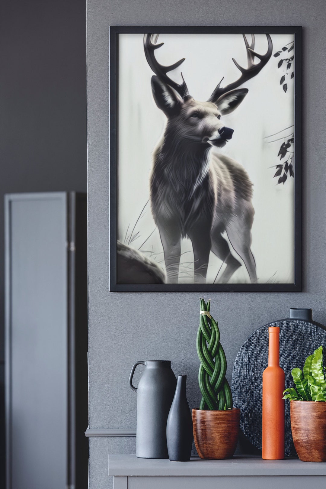 Digital Art | Buck in the Forest | Sketch Art | Stylized Print | Wall ...